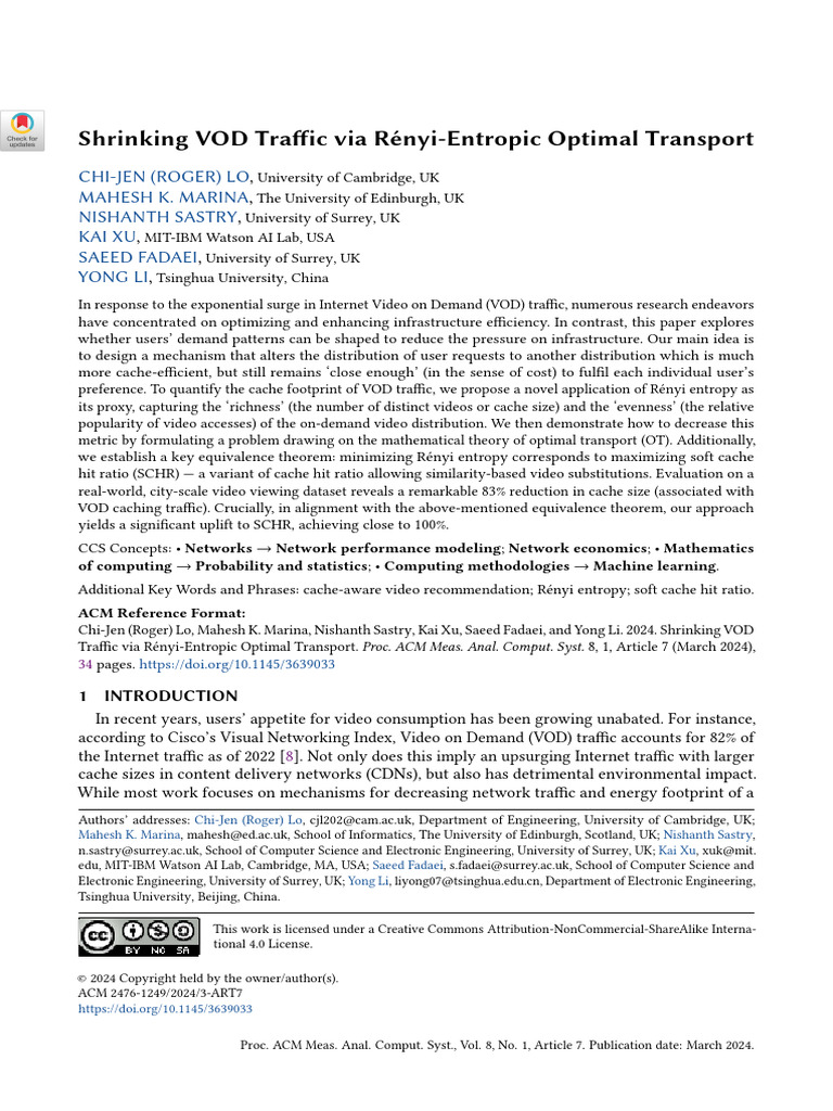 Shrinking VOD Traffic Via Rényi-Entropic Optimal Transport | PDF