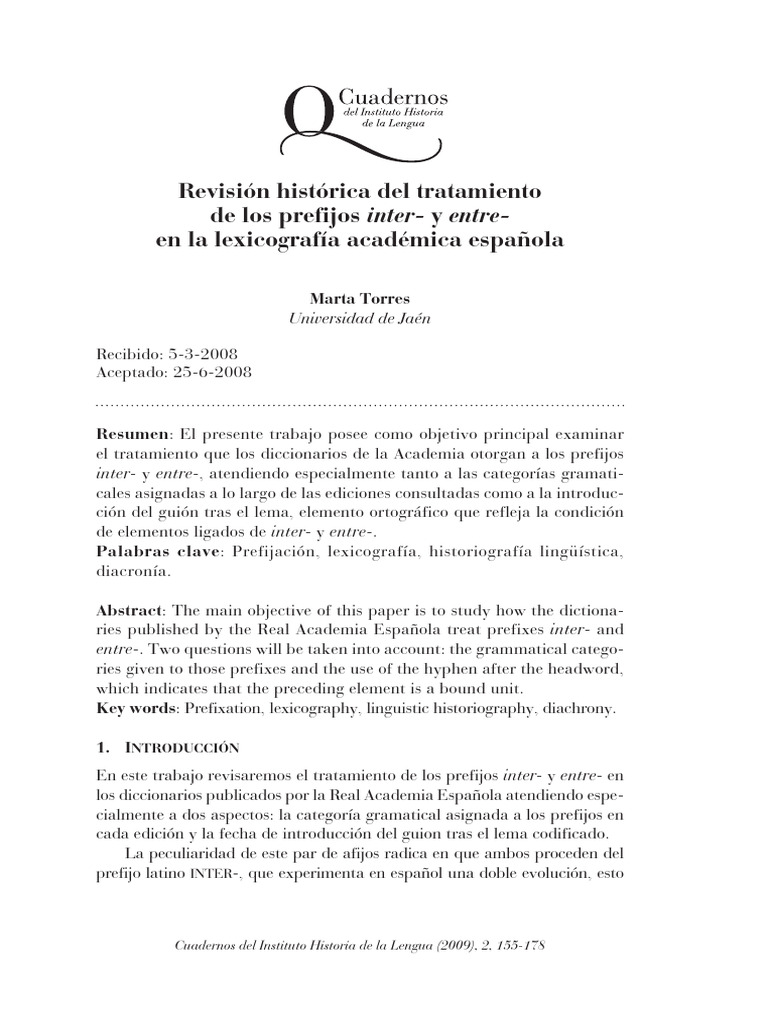 Significado de los prefijos inter- y entre- | PDF | latín | Lexicografía