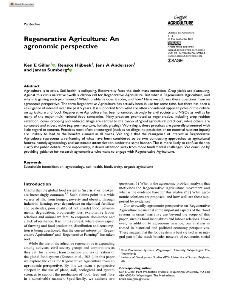 Regenerative Agriculture Pdf Agriculture Soil