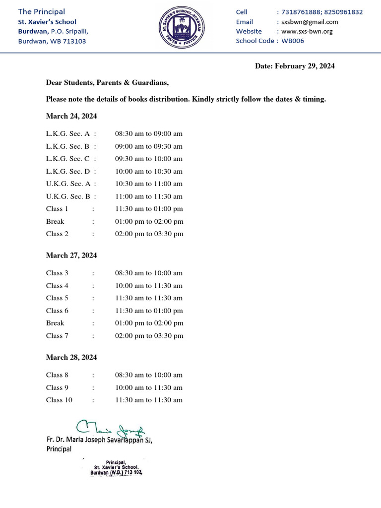 Book Distribution Schedule 2024 | PDF