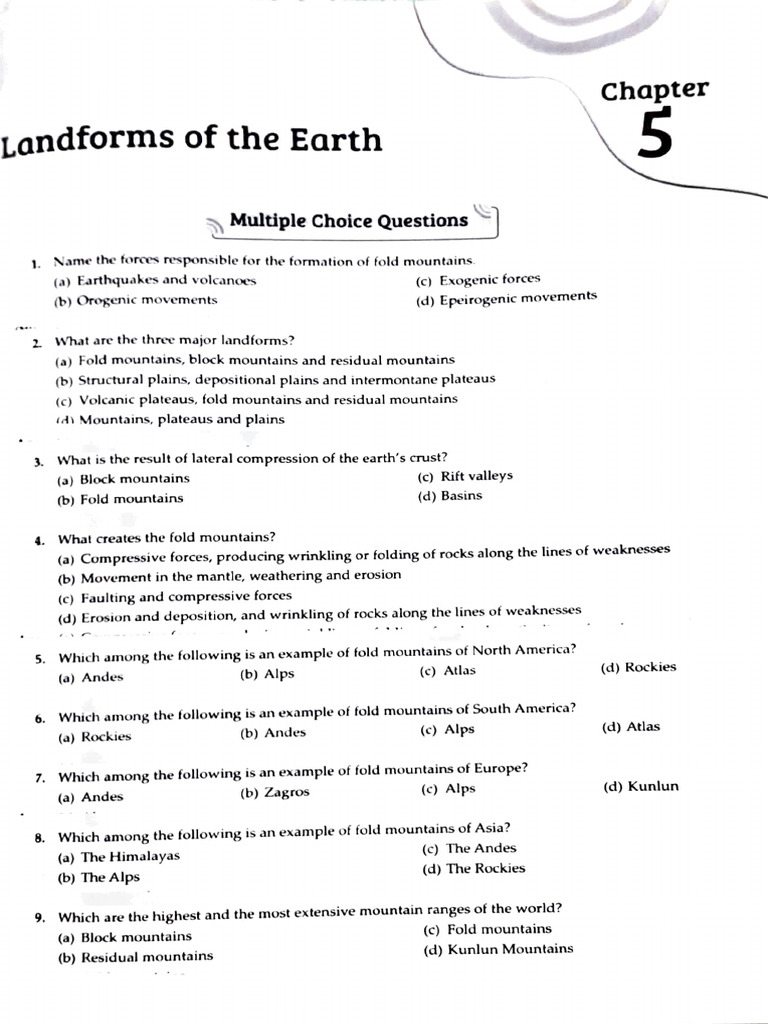 Landform MCQ 9 | PDF | Plateau | Mountains