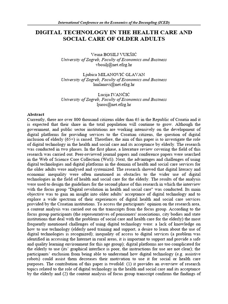 Digital Technology in The Health Care and Social Care of Older Adults ...