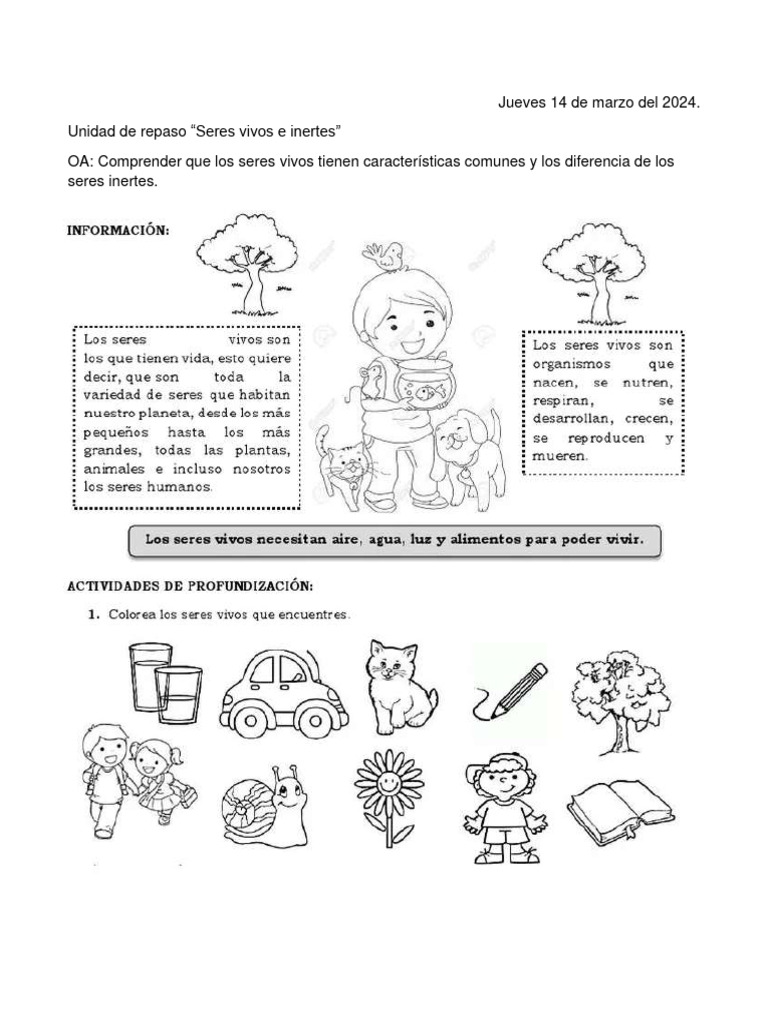 Seres Vivos vs Inertes: Repaso | PDF