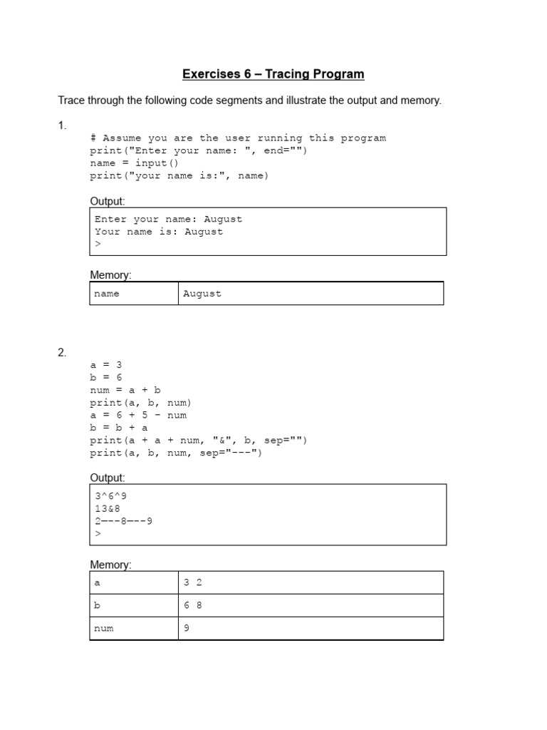 Code Tracing Exercises with Output | PDF