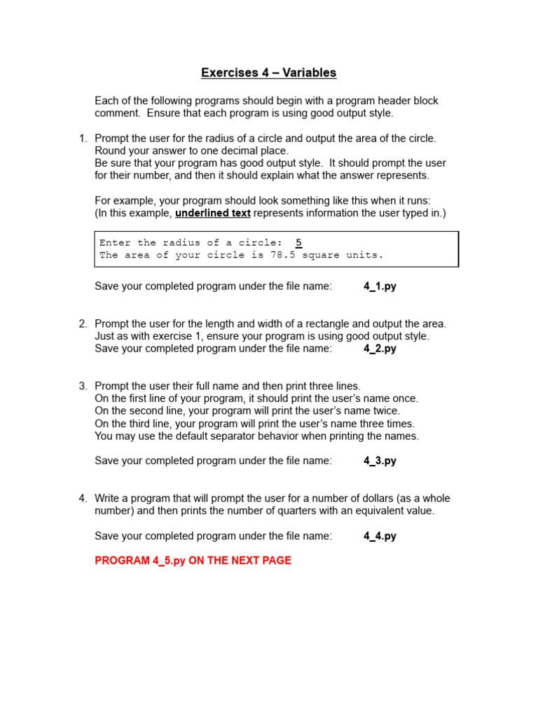 Ex04 - Variables | Download Free PDF | Area | Computer Programming