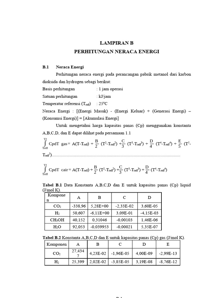 Lampiran B Neraca Energi Revisi 1 | PDF