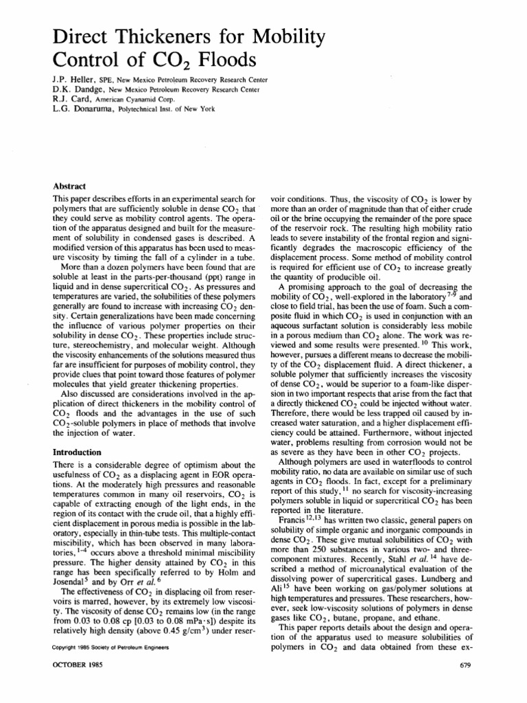 Direct Thickeners For Mobility Control of CO Floods | PDF | Solubility ...