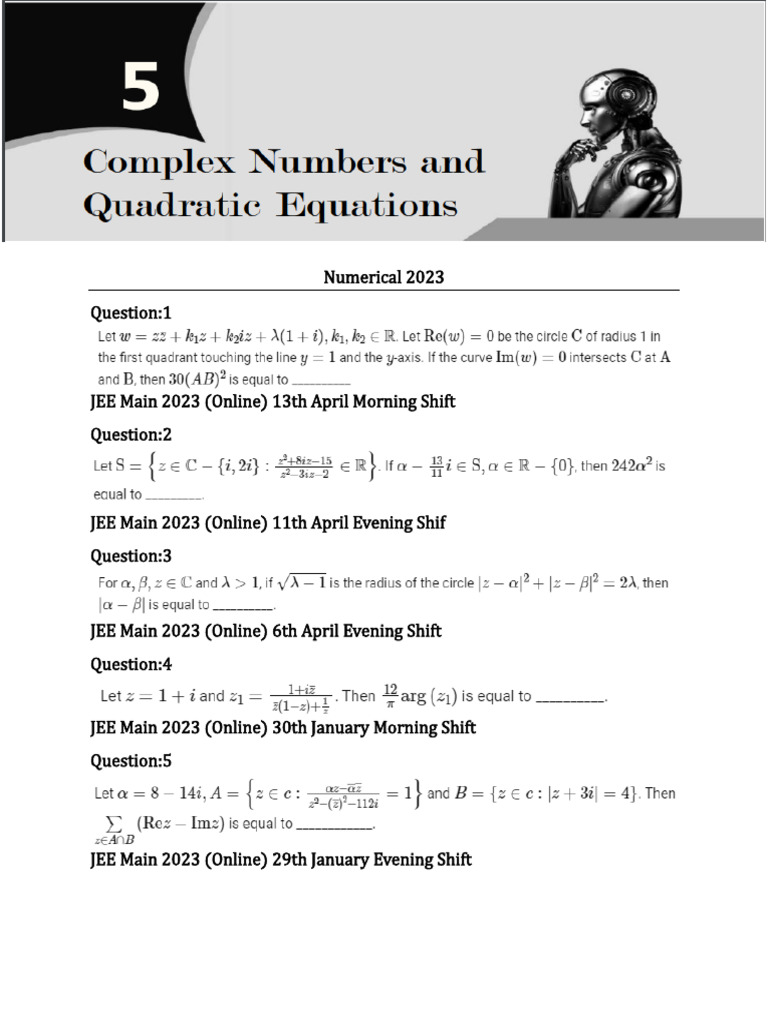 Complex Numbers and Quadratic Equation | Download Free PDF | Complex Number | Equations