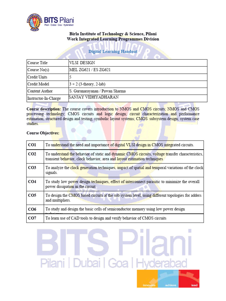 Mel ZG621 Course Handout | PDF | Mosfet | Cmos