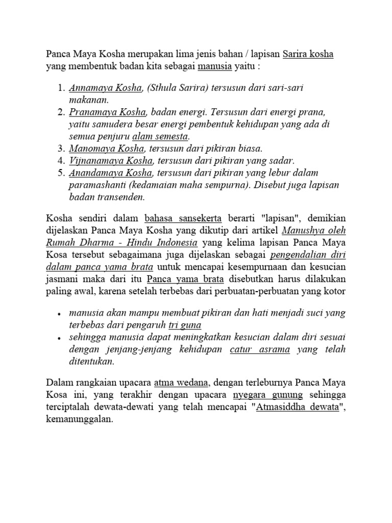 Panca Maya Kosha Merupakan Lima Jenis Bahan | PDF