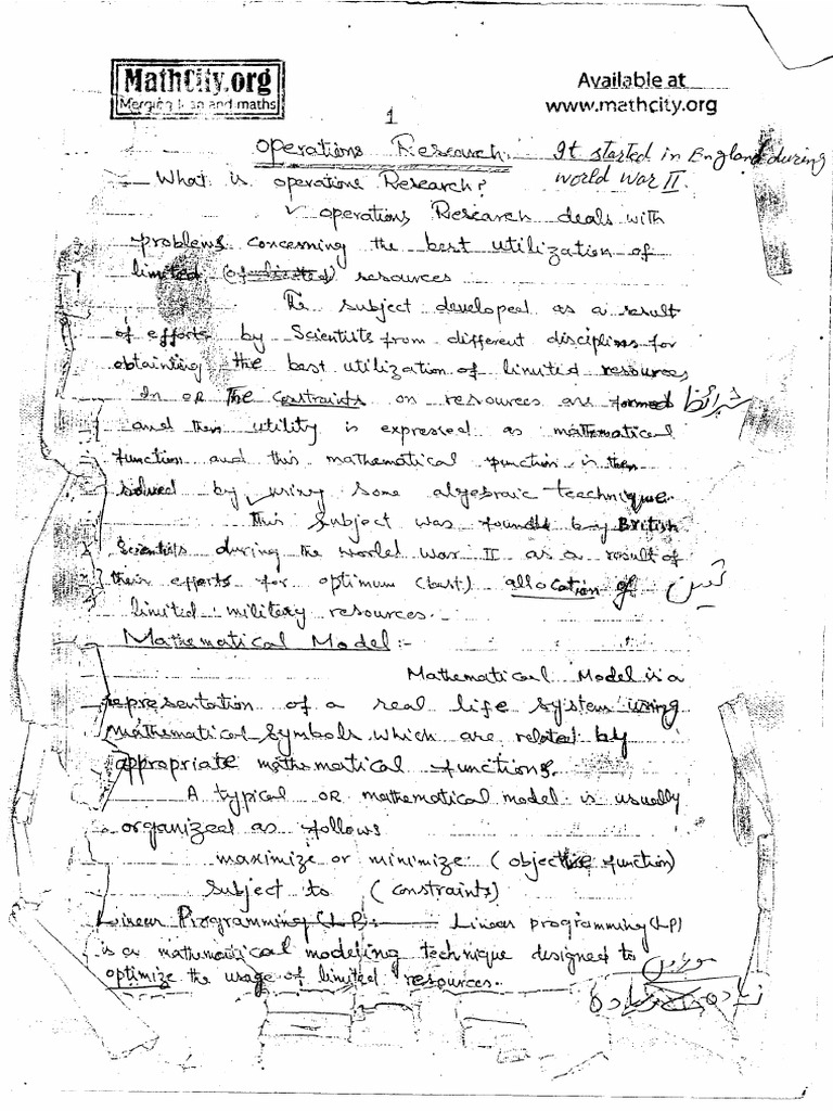 Operation Research Handwritten Notes | PDF Operation Research Handwritten Notes | PDF