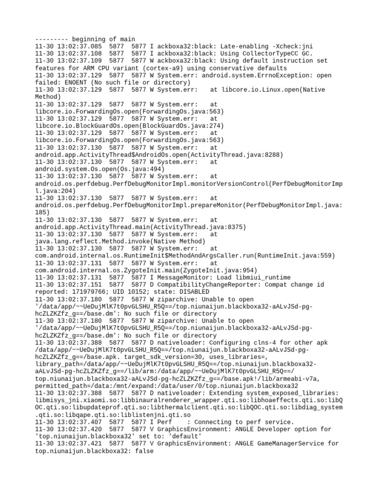 Top - Niunaijun.blackboxa32 Logcat | PDF | Java (Programming Language) | Android (Operating System)