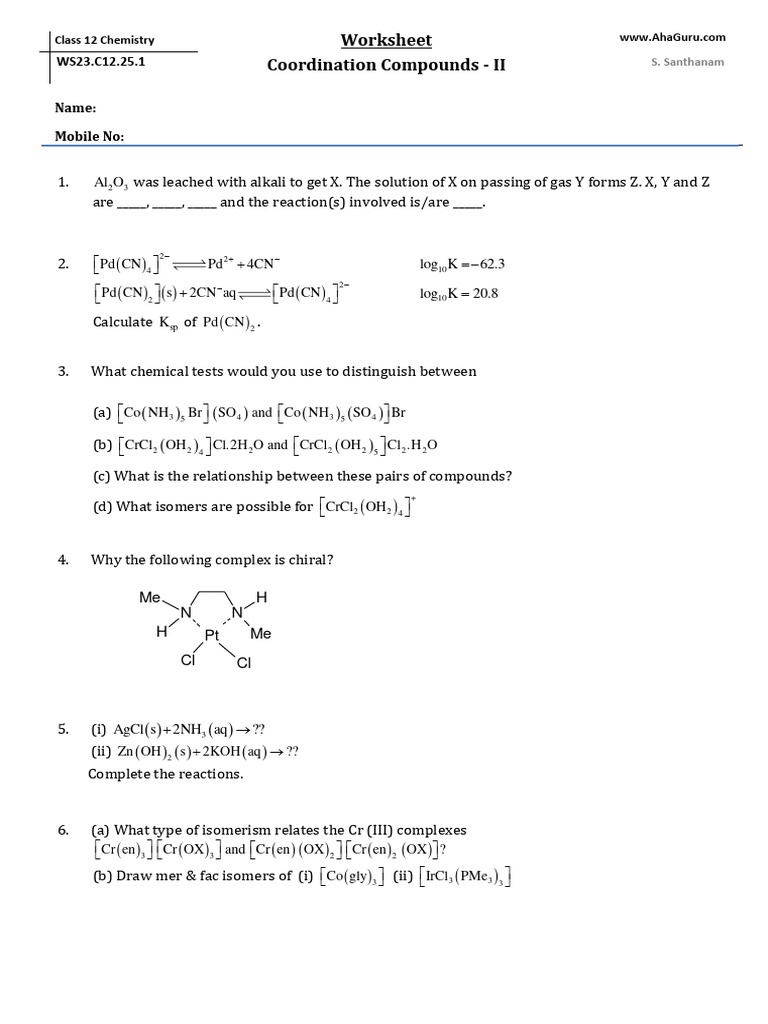 WS23.C12.25.1 - Worksheet On Coordination Compounds-II - 15-09-2023 - 1696325375146 - WaUFH ...