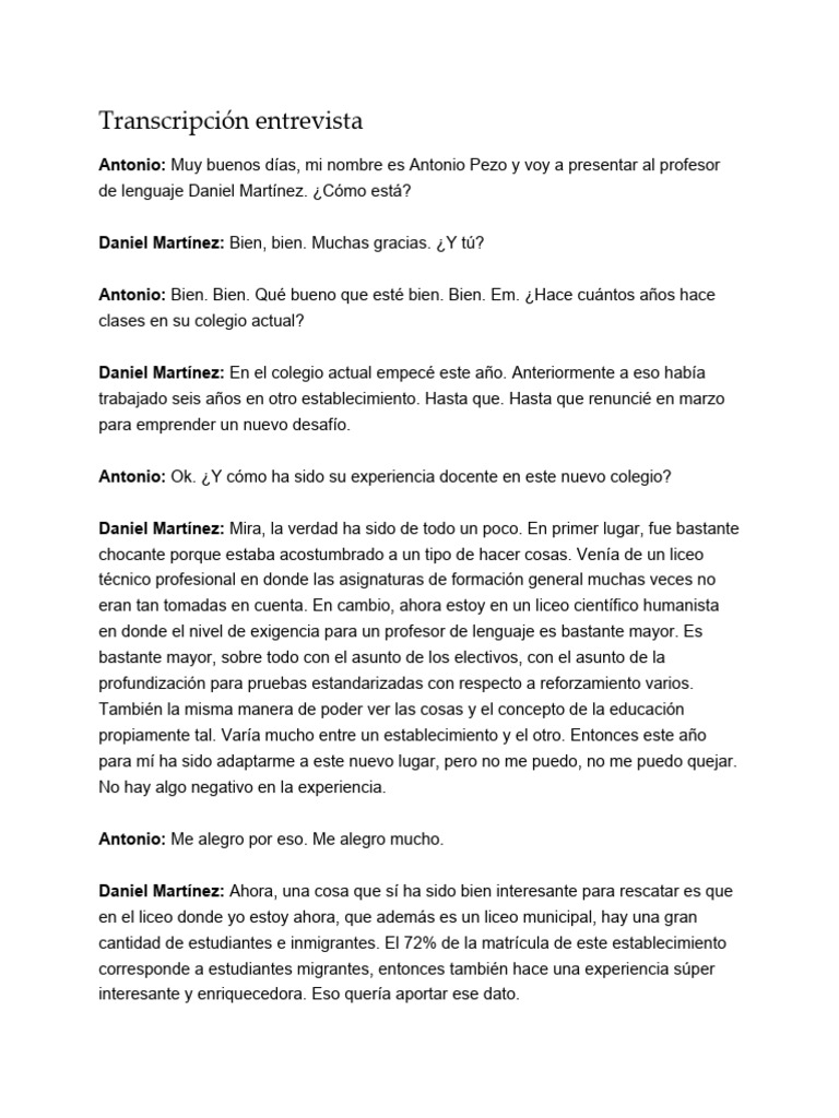 Transcripción Entrevista | PDF | Aprendizaje | Sociolingüística