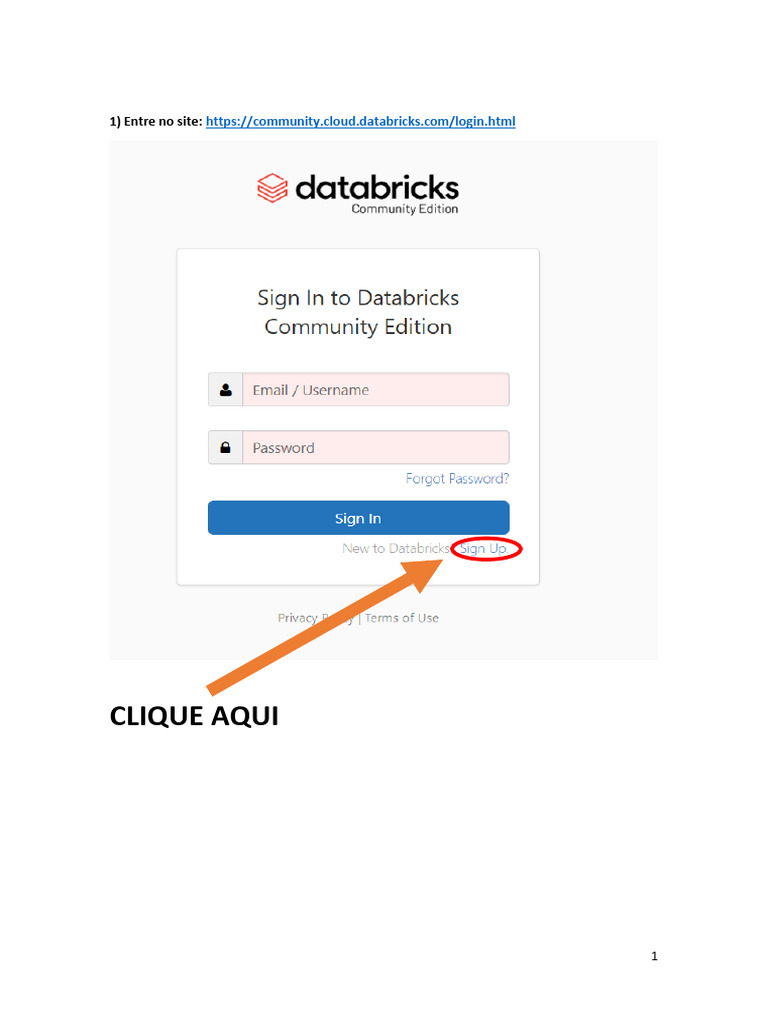 Passo A Passo - Criar Conta Databricks Community Edition | PDF