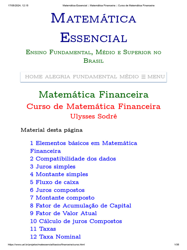 Curso de Matemática Financeira Essencial | PDF | Juros | Desconto
