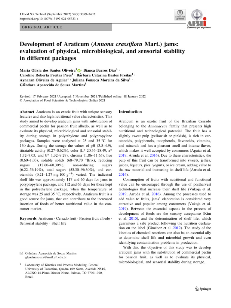 Development of Araticum (Annona Crassiflora Mart.) Jams: Evaluation of ...