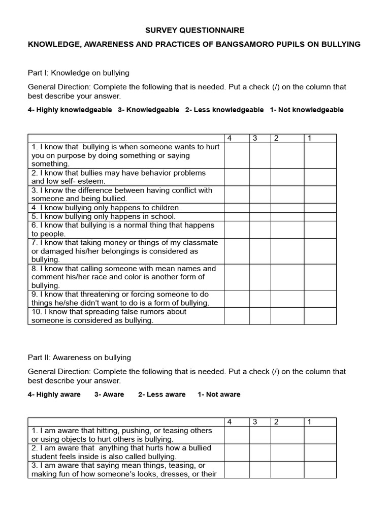 Questionnaire Final - 124720 | PDF | Bullying | Aggression