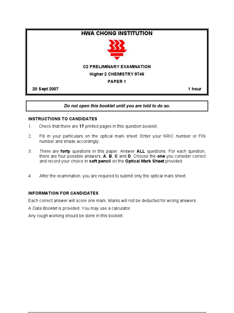 HCI Chem H2 Paper 1 Question Paper | PDF | Ammonia | Chlorine