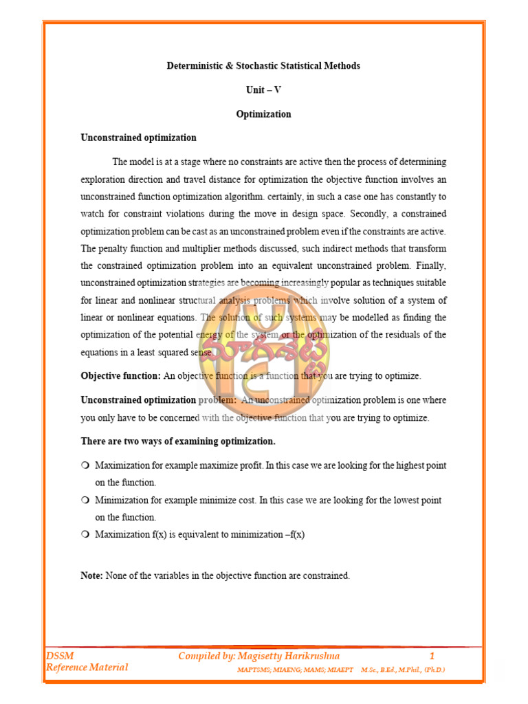 Unconstrained Optimization Techniques | PDF | Mathematical Optimization | Numerical Analysis