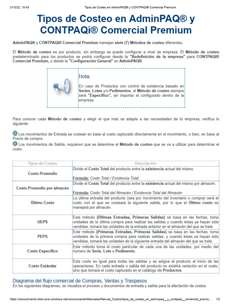 Tipos de Costeo en AdminPAQ® y CONTPAQi® Comercial Premium | PDF ...