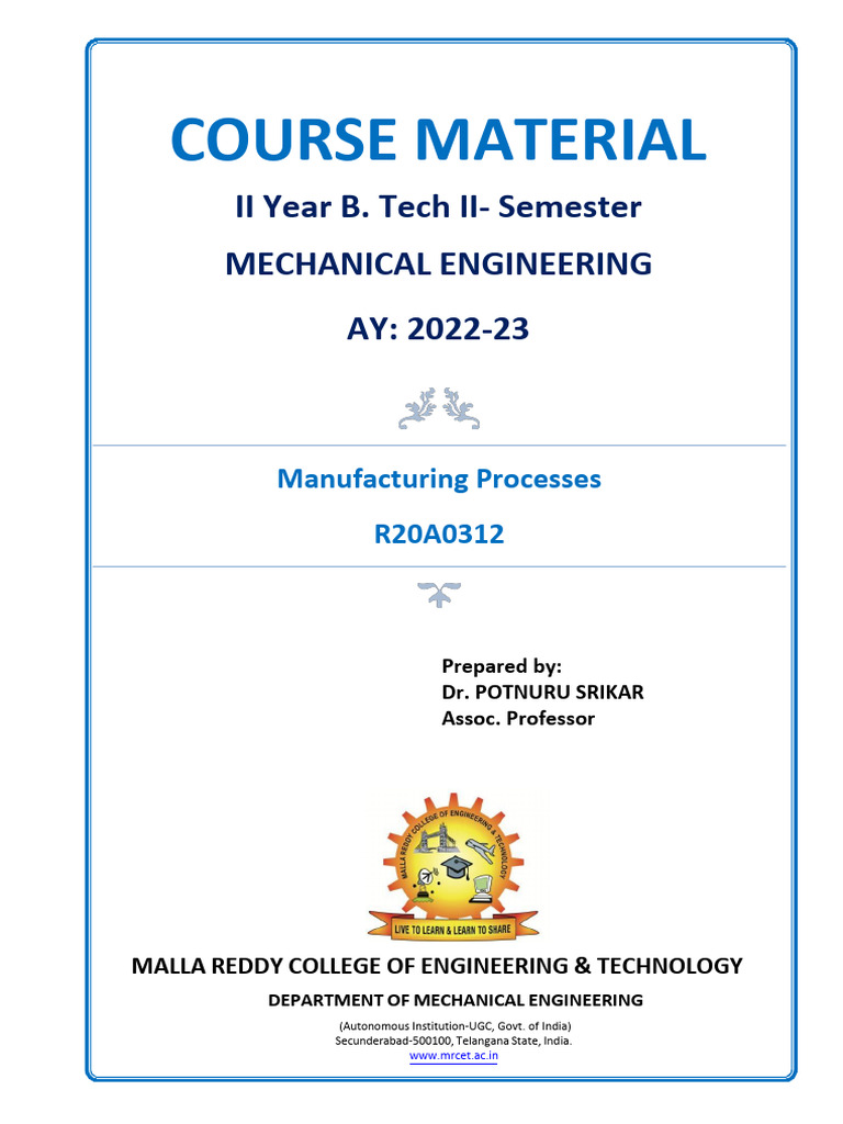 Manufacturing Processes | PDF | Casting | Metalworking