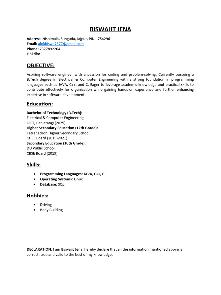 Biswajit Resume | PDF | Computers