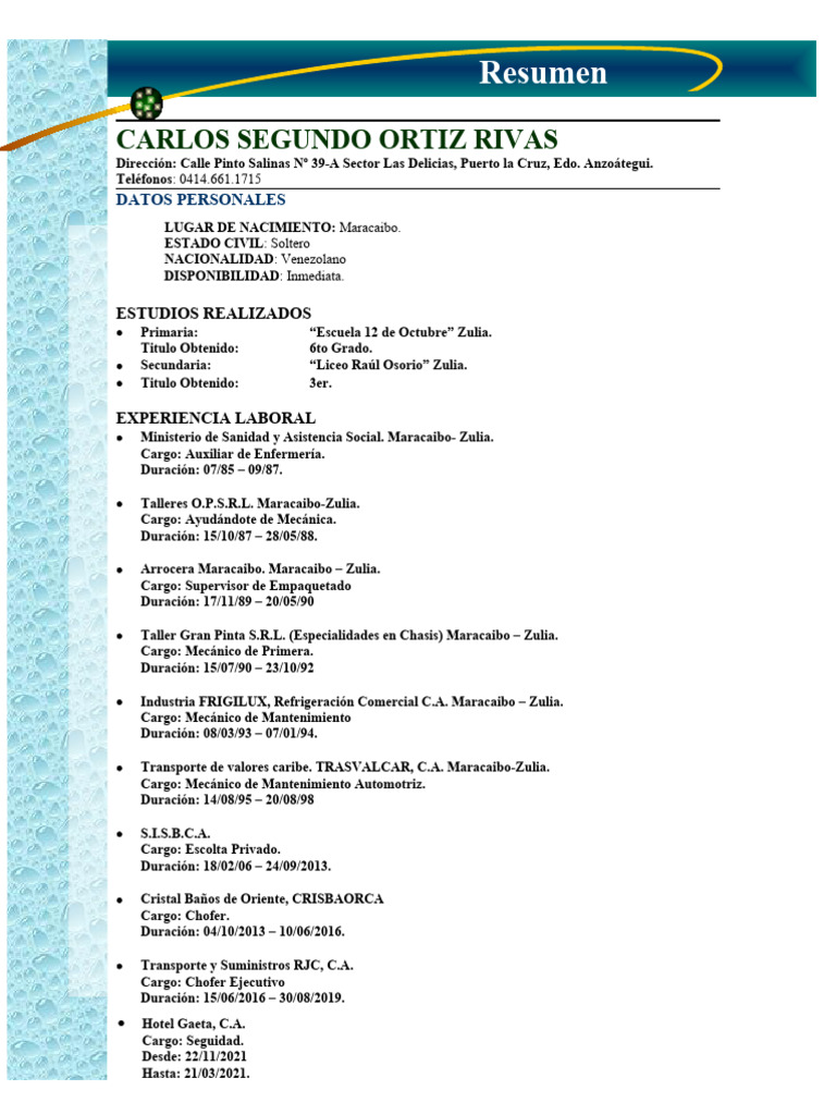 Experiencia Laboral de Carlos Ortiz | PDF