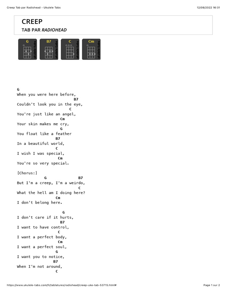 Creep Tab Par Radiohead - Ukulele Tabs | PDF | Songs Written | Parlophone