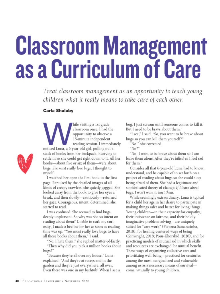 Rethinking Classroom Management as Care | PDF | Classroom Management ...