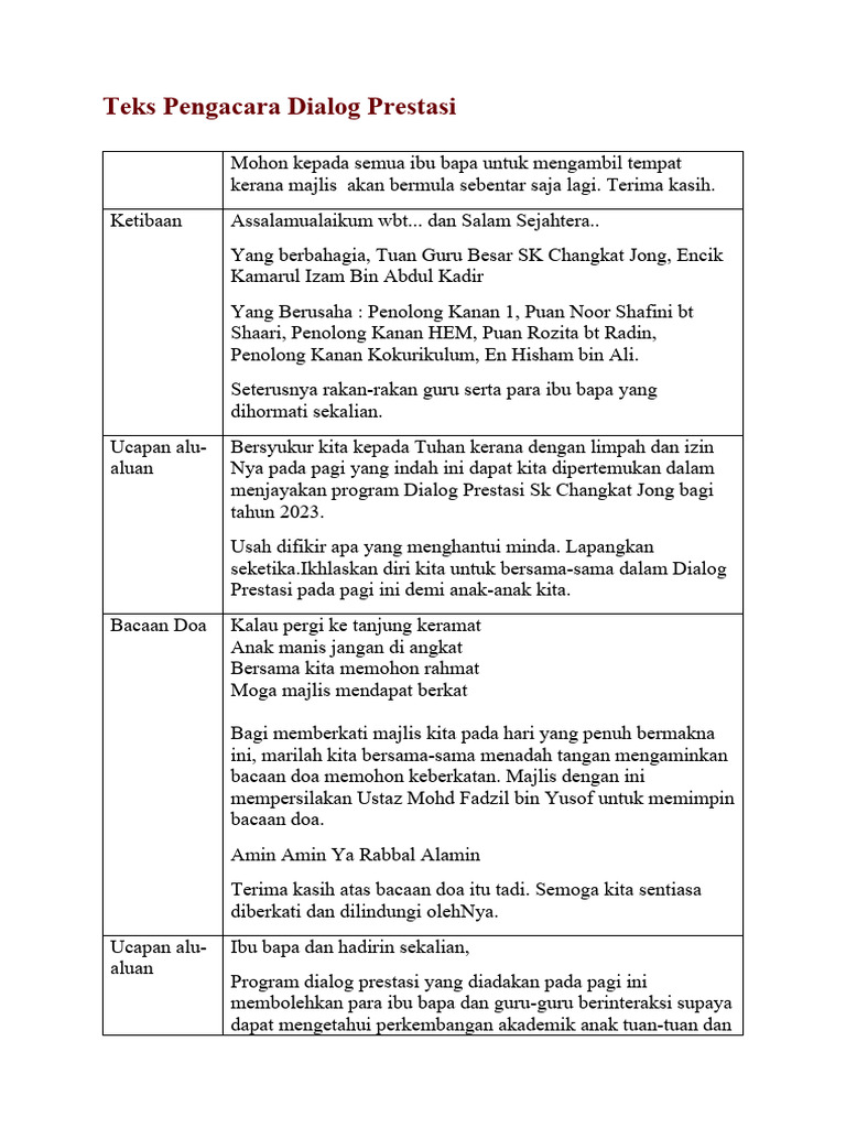 Teks Pengacara Dialog Prestasi | PDF | Pengembangan Diri
