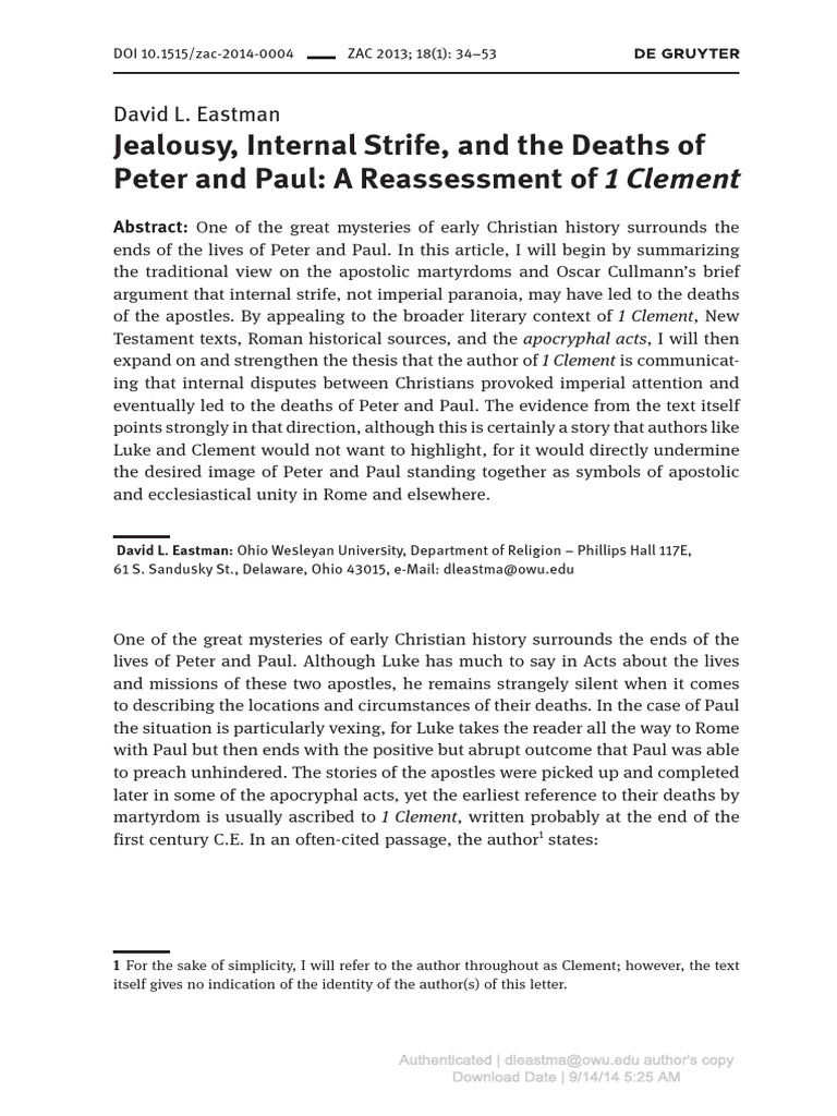 Jealousy, Internal Strife, and The Deaths of Peter and Paul - A ...