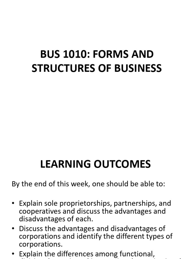 BUS 1010 Intro To Bus Orgs Week 2 | PDF | Partnership | Corporations