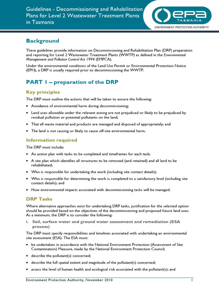 Guidelines - Decommissioning and Rehabilitation Plans For Level 2 ...