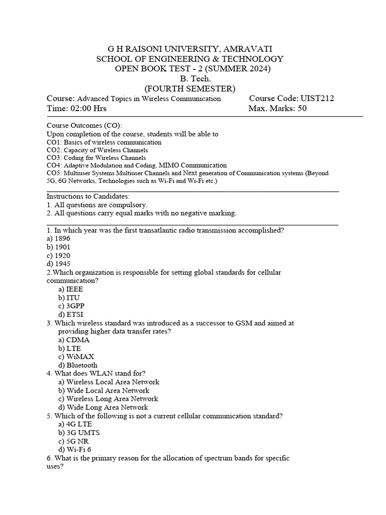 OBT - 2 OE - 1 Without Solution | PDF | Antenna (Radio) | Orthogonal ...