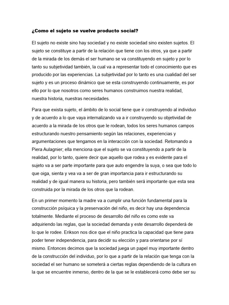 Como El Sujeto Se Vuelve Producto Social | PDF | Sociedad | Psique (psicología)