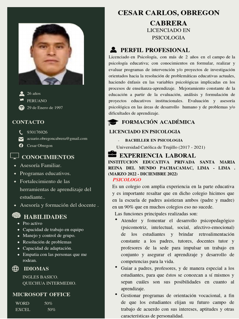 Curriculum 2024 Cesar | Descargar gratis PDF | Sicología | Enseñando