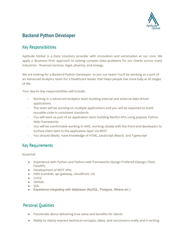 Backend Python Developer Pdf Python Programming Language Amazon 9543
