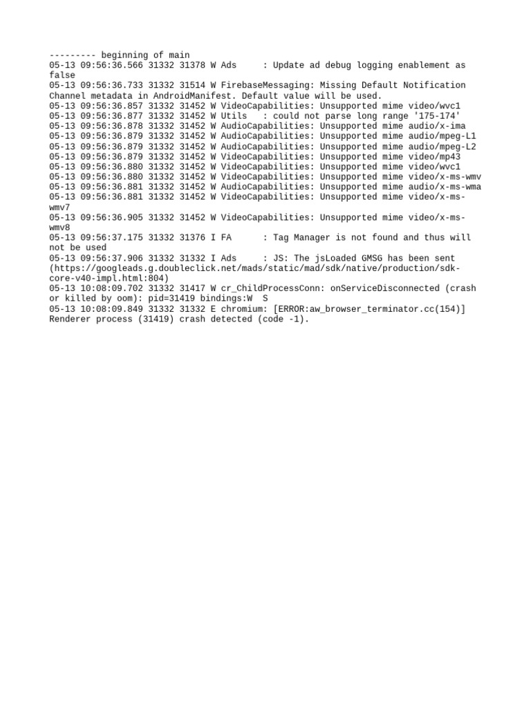 Android Log: Unsupported MIME Types | PDF | Computers