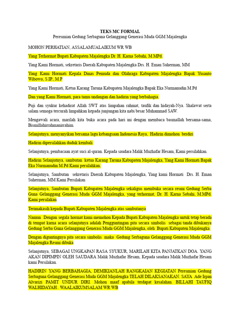 Teks MC Formal | PDF