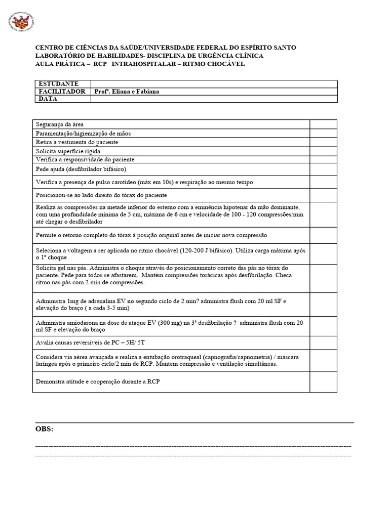 Checklist RCP Avançado | PDF