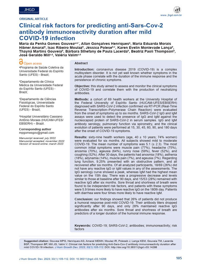 Clinical Risk Factors For Predicting Anti-Sars-CoV | PDF | Serology | Antibody
