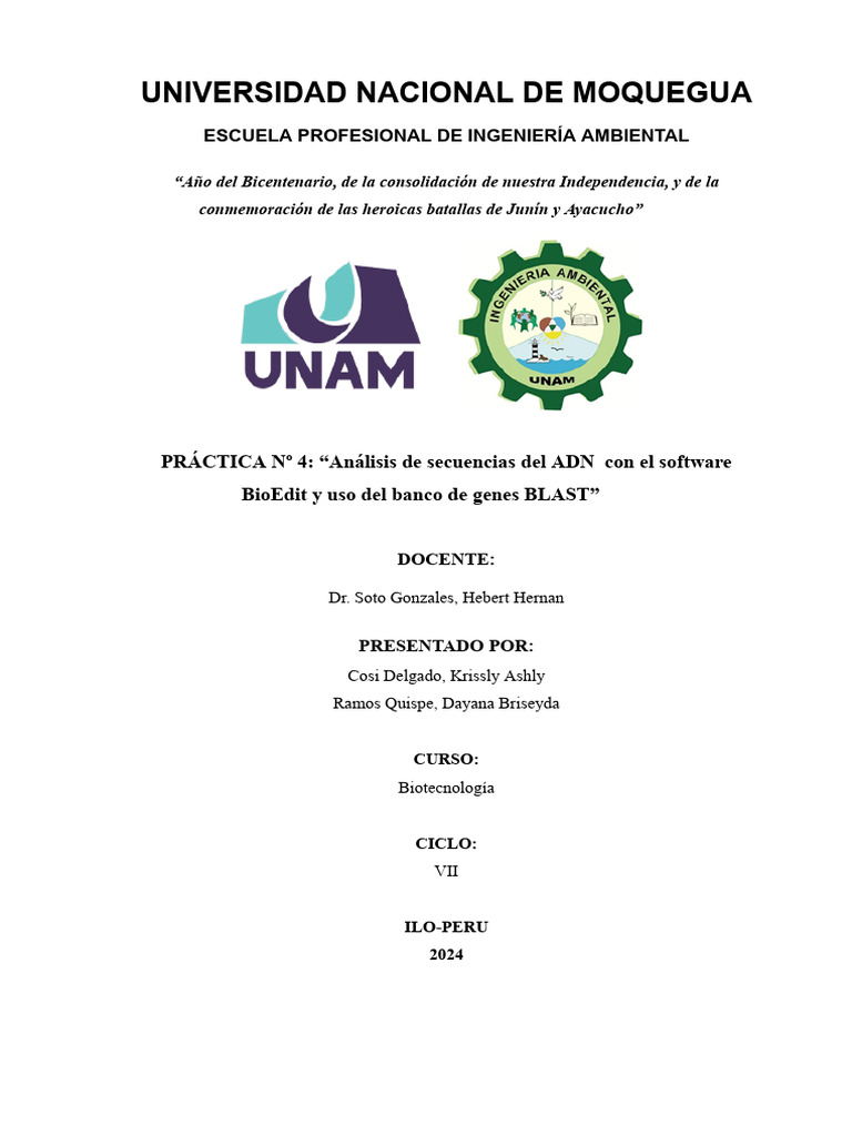 PRÁCTICA Nº 4: “Análisis de secuencias del ADN con el software BioEdit ...