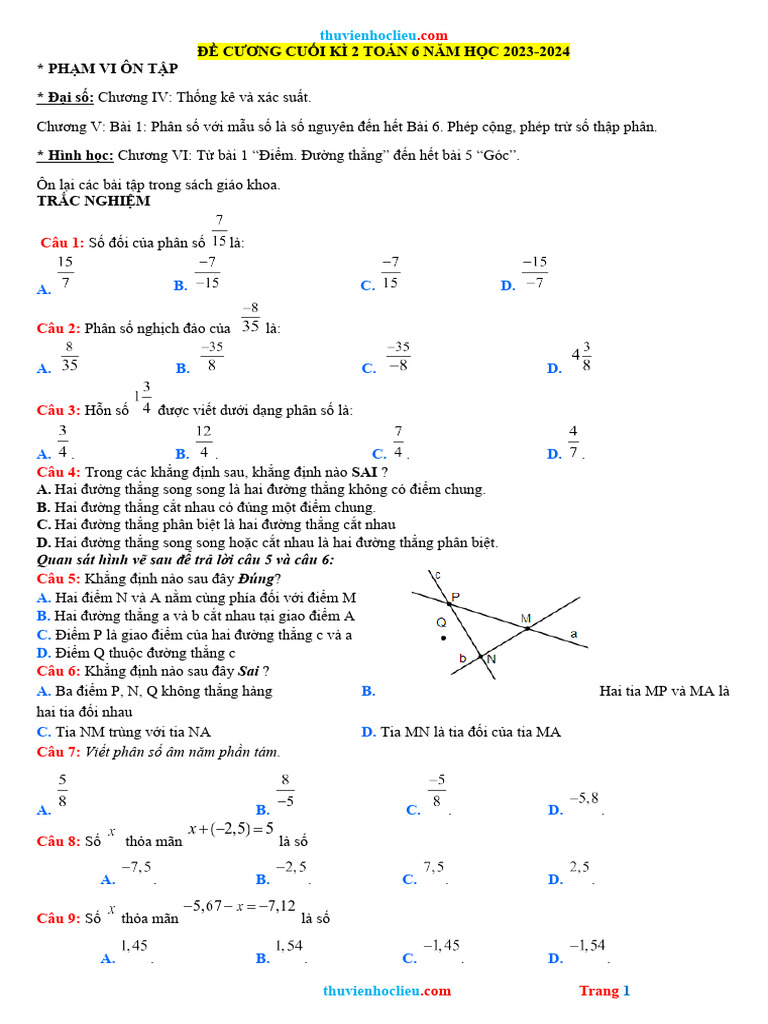 De Cuong On Tap HK2 Toan 6 CD | PDF