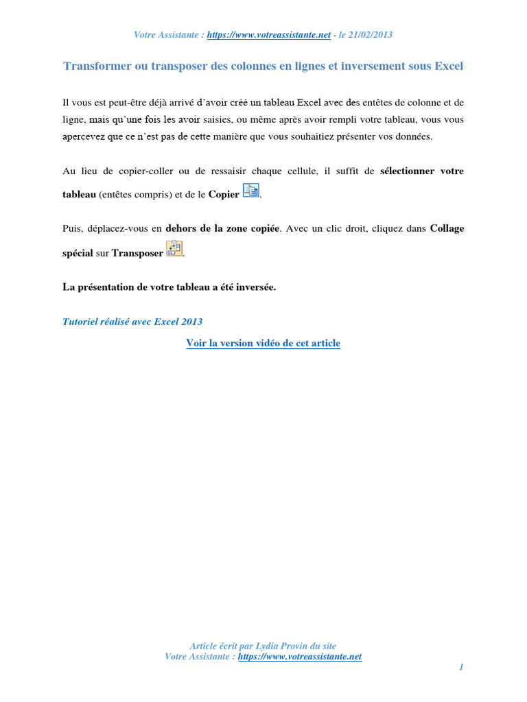 Inverser lignes et colonnes dans Excel | PDF