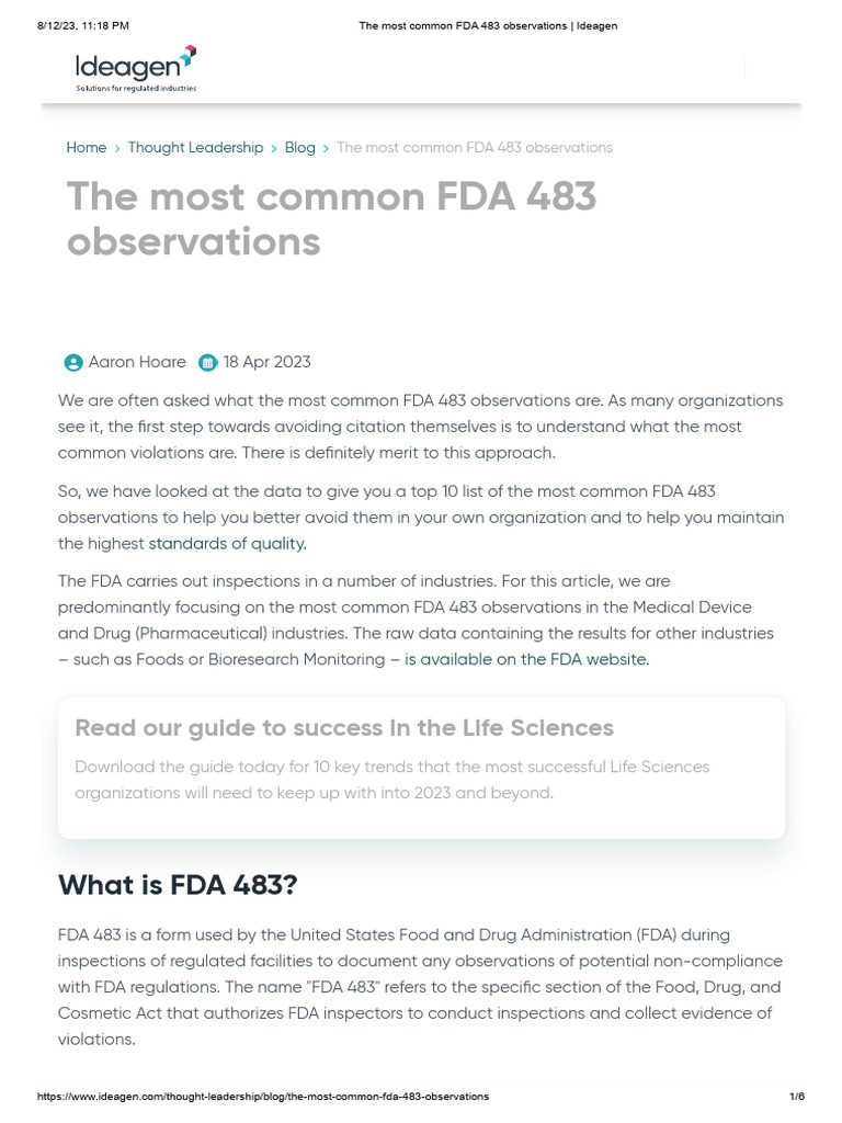 The Most Common FDA 483 Observations - Ideagen | PDF | Food And Drug ...