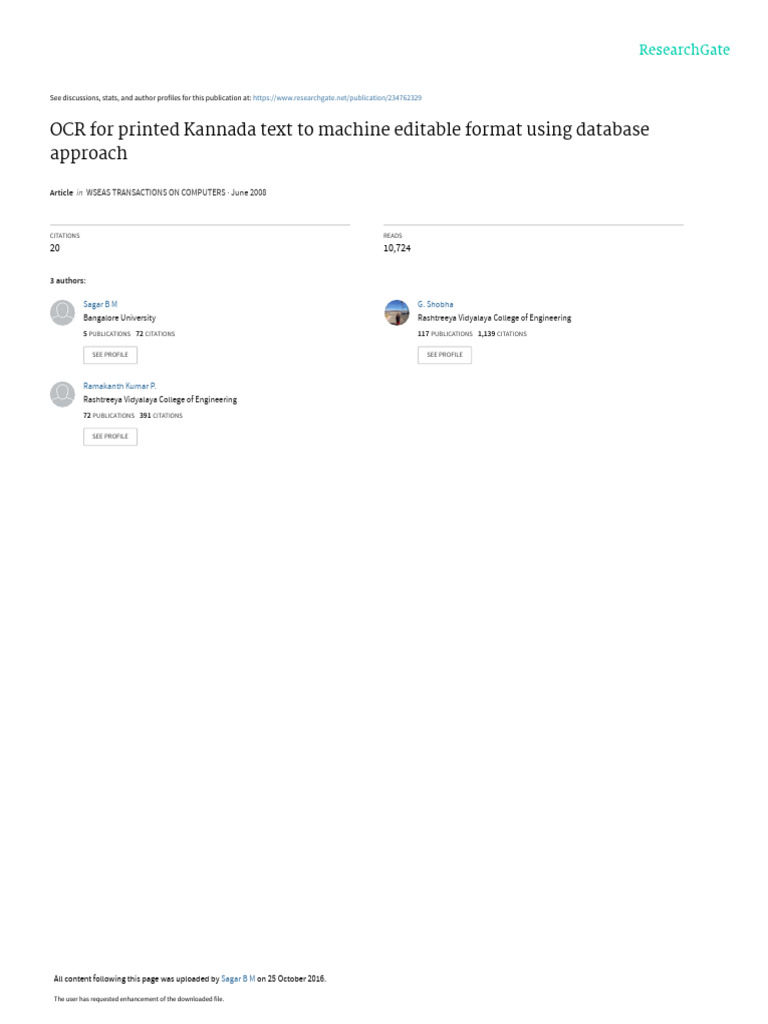 OCR For Printed Kannada Text To Machine Editable F | PDF | Optical ...