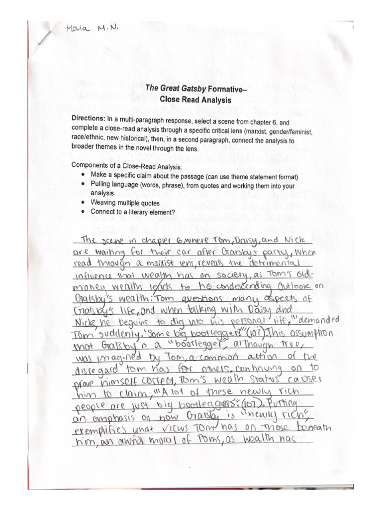 The Great Gatsby Formative | PDF