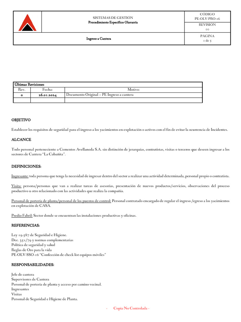 Ingreso A Cantera - PE - OLV - PRO - 16 - CNC | PDF