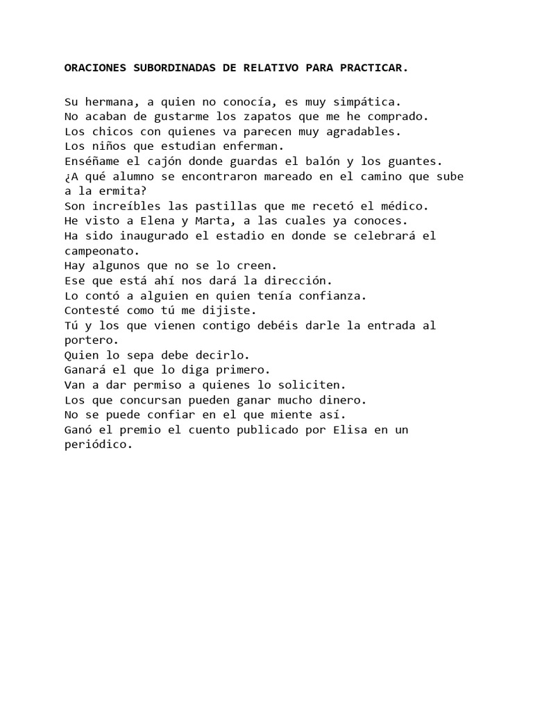 ORACIONES SUBORDINADAS DE RELATIVO | PDF